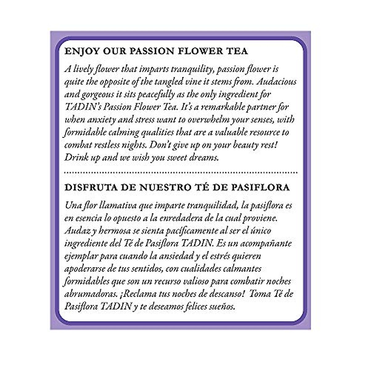 Tadin Passion Flower Herbal Tea. Caffeine Free. 0.84 oz. 24 Tea Bags. Pack of 3