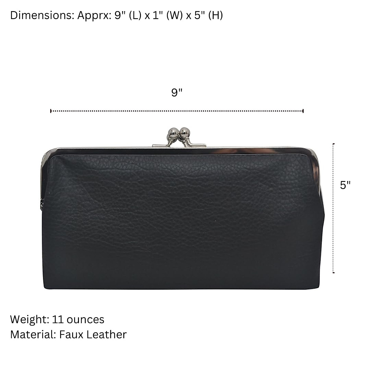 Double Frame Vintage Style Clutch Purse Wallet, Clutch Purses for Women, Wallet Women, Clutch, Travel Wallet Womens (Black)