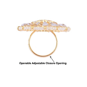 Efulgenz Indian Bollywood Traditional Antique Round Pearl Crystal Kundan Meenakari Adjustable Big Ring Finger Jewelry