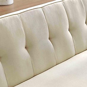 Mdhitsox 72” Modern Futon Sofa Bed, Convertible Linen Sleeper Couch with Wood Legs and 2 Pillows, Folding Upholstered Love Seat, Memory Foam Accent Sectional Sofa for Home Office,Studio,Beige