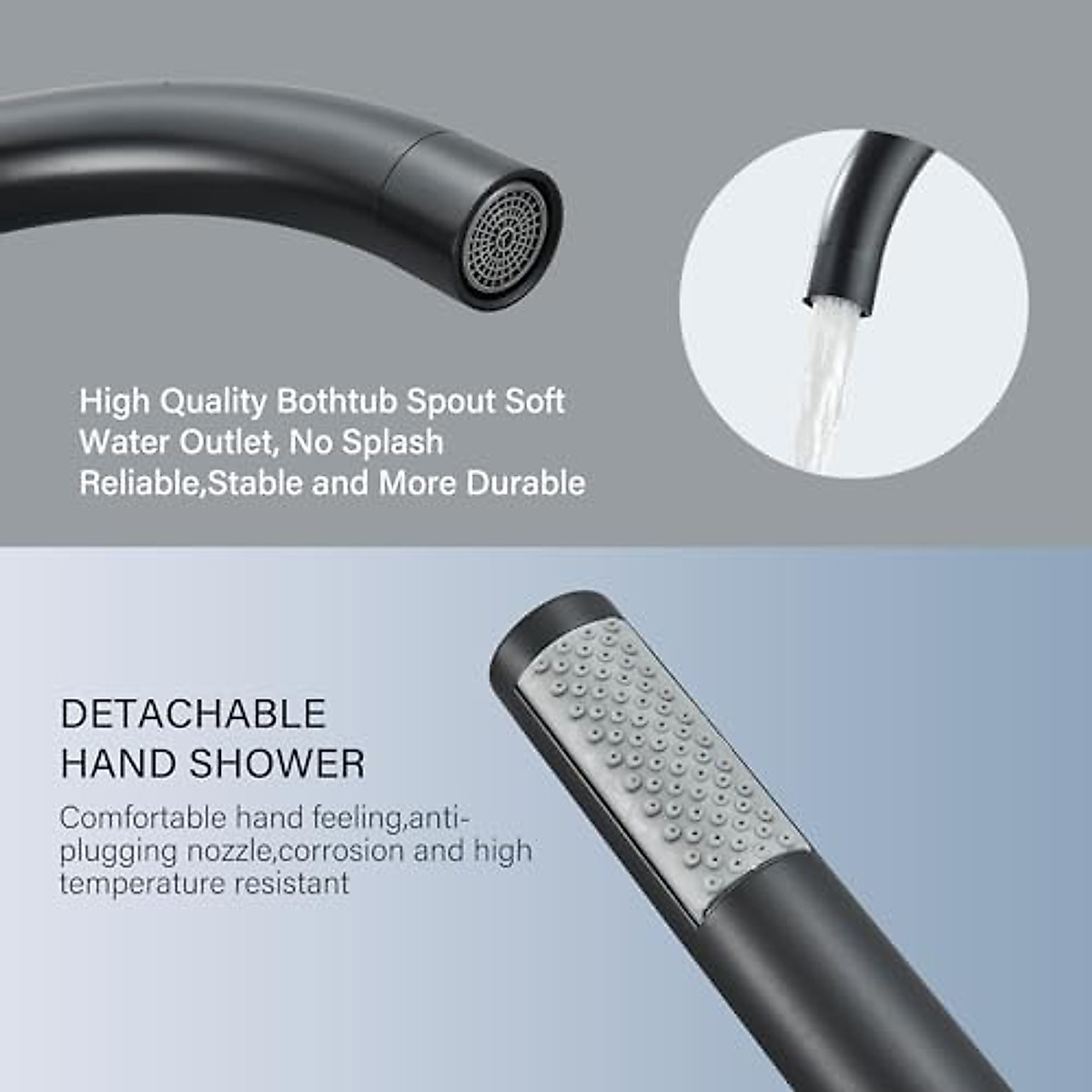 Freestanding Bathtub Faucet Matte Black Floor Mounted Tub Filler with Hand Shower 360 Degree Swivel Standing Spout Brass High Flow Mixer Taps