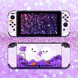 BelugaDesign Ghost Switch Skin | Halloween Spooky Cute Anime Cartoon Pastel Sticker Wrap Vinyl Decal | Kawaii Gothic Kids Girls Japanese l Compatible with Nintendo Switch (Switch Standard, Purple)