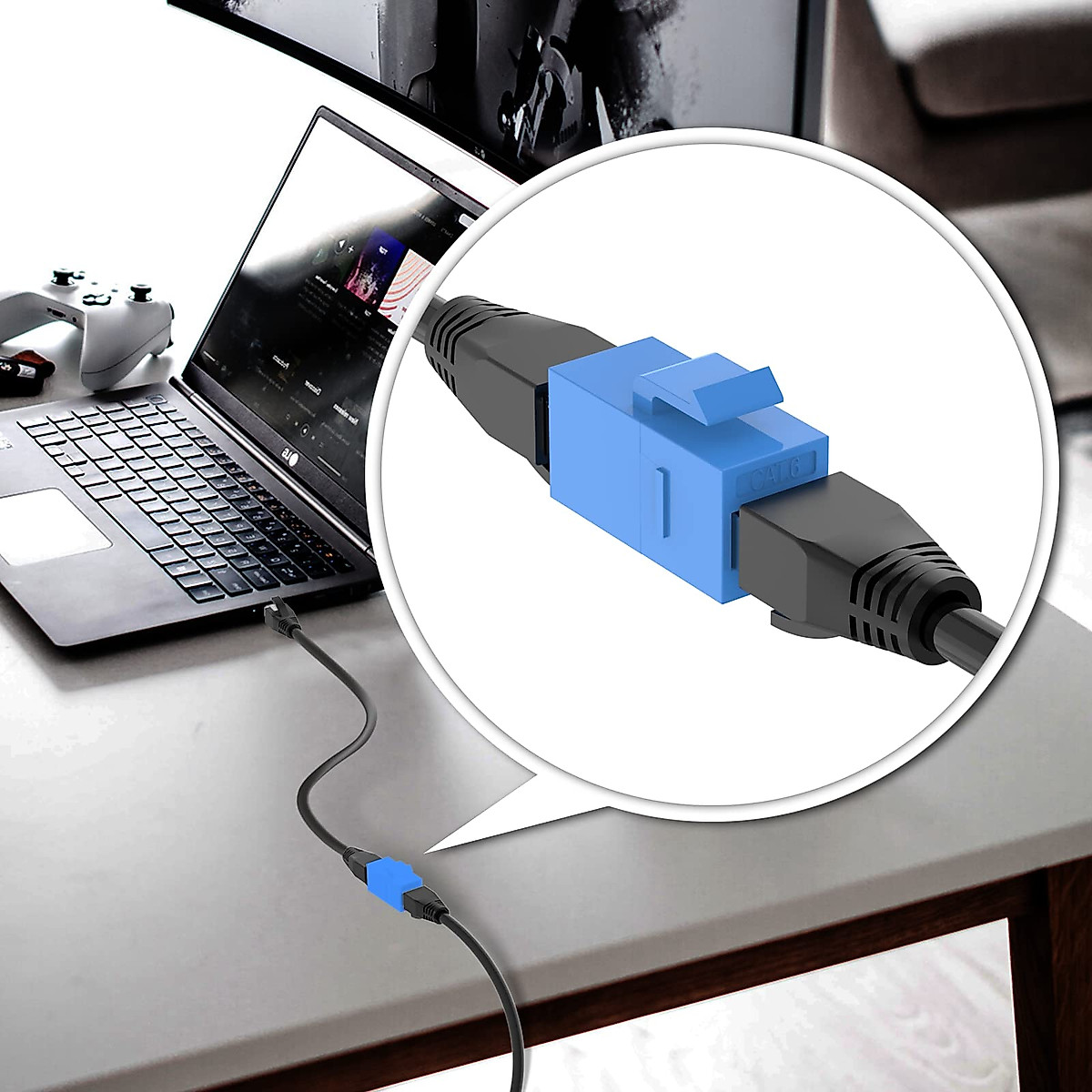 LEENUE UL-Listed RJ45 Keystone Coupler 24-Pack, Cat 6/5E/5 POE Ethernet Keystone Inline Coupler, Blue