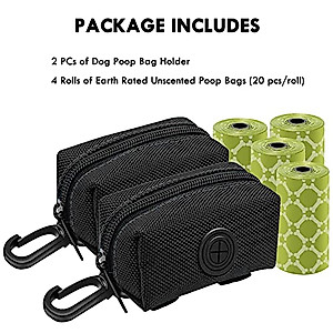 (2 Pack) Dog Poop Bag Holder, Poop Bag Holders for Leashes, CAKOVANO Pet Dog Waste Bag Dispenser Leash Attachment – Fits Any Dog Leash – Includes 2 Pack Poop Bag Dispenser & 4 Free Rolls of Poop Bags