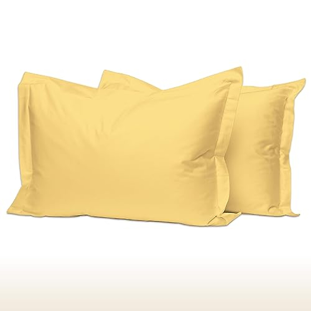 Pizuna Pure 100% Cotton Pillow Shams Queen Size Set of 2 Golden Yellow, Luxurious 400 Thread Count Long Staple Cotton Sateen with Envelope Closure (Combed Golden Yellow Cotton Pillow Shams Queen)