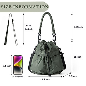 BAKLUCK Nylon Bucket Bags for Women - Spill-proof, Multi-pocket, Large Capacity, Casual, Work, Travel, Green - Tote, Women's Shoulder Bags