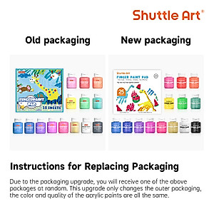 Washable Finger Paint Set, Shuttle Art 46 Pack Kids Paint Set with 14 Colors(60ml) Finger Paints, Brushes, Finger Paint Pad, Sponge, Palette, Smock, NonToxic for Toddlers Home Activity Early Education