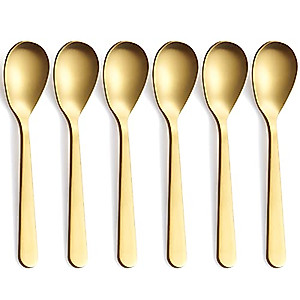 FULLYWARE Matte Gold Demitasse Espresso Spoons, Stainless Steel Satin Finish Coffee Spoons, Mini Teaspoons, Sugar Spoons, 4.7-inch, Set of 6