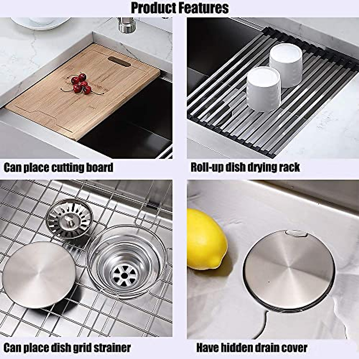 VESLA HOME 33 inch Farmhouse Sink, 304 Stainless Steel Single Bowl Workstation Kitchen Sink, Handmade 16 Gauge 9 inch Deep Apron Sink Farm Sink with Accessories