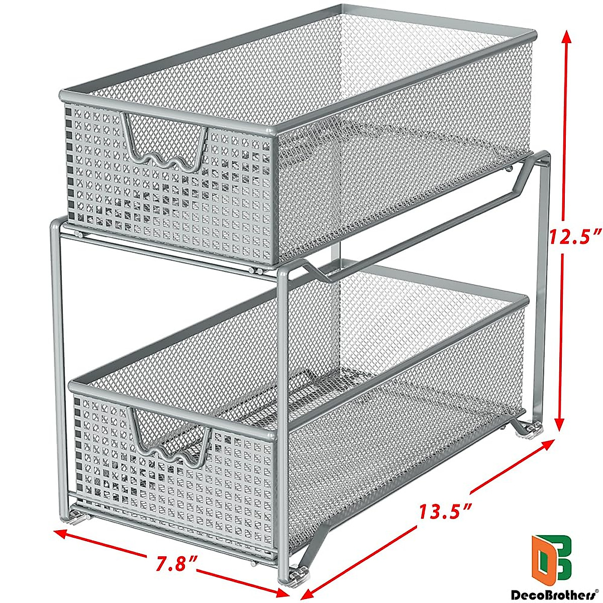 DecoBros 2 Tier Mesh Sliding Cabinet Basket Organizer Drawer,Silver