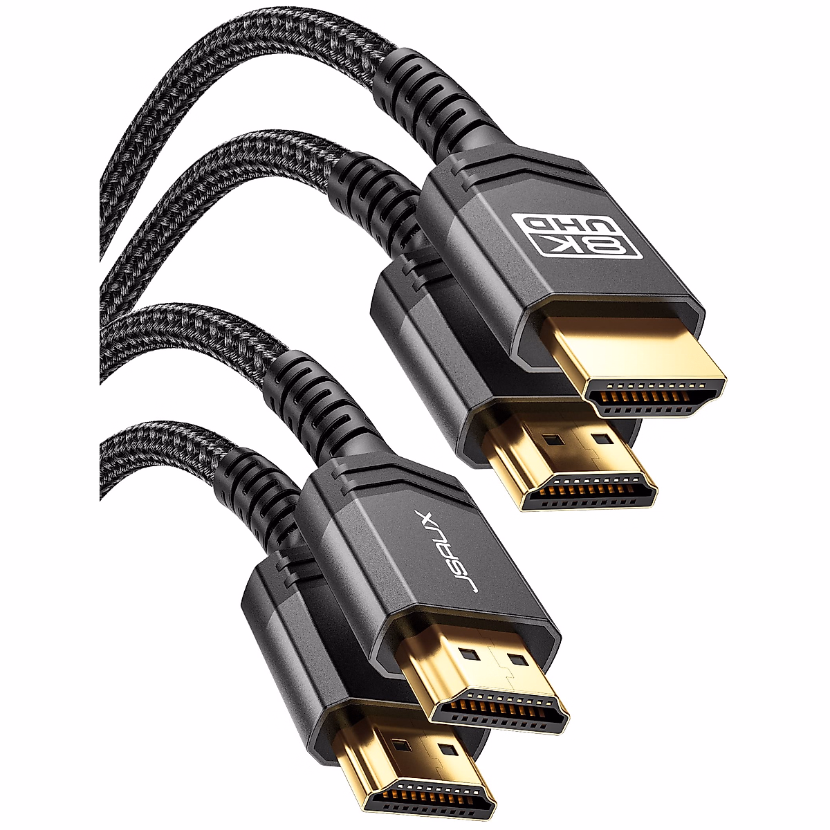 JSAUX HDMI 2.1 Cables 8K 6FT 2-Pack 48Gbps 8K & 4K Ultra High Speed Cords(8K@60Hz 7680x4320, 4K@120Hz) eARC HDR10 HDCP 2.2 & 2.3 3D, Compatible for PS5/PS4/X-Box/Roku TV/HDTV/Blu-ray/LG/Samsung QLED