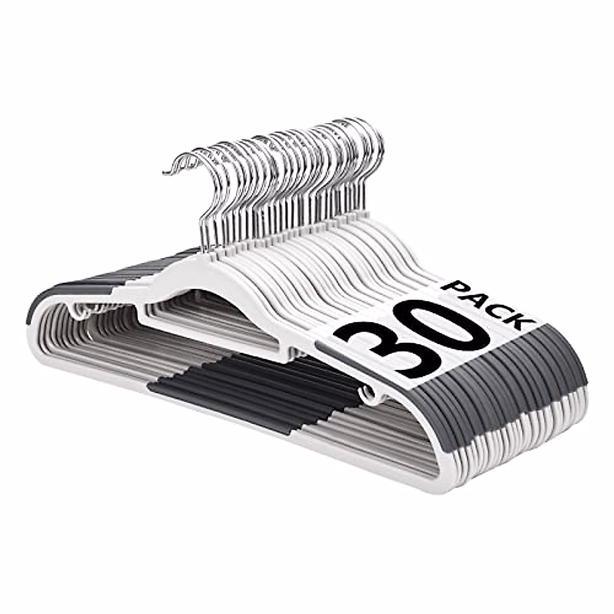 Edergoo Plastic Hangers, Hangers Non Slip 30 Pack, Non-staining Space Saving Hangers, 17.1 inches Coat Hangers Heavy Duty Hanging Dry Wet Clothes, Gray