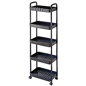 Gagee 5 Tier Rolling Cart with Wheels and Handle,Rolling Storage Cart for Office, Living Room, Laundry Room,Kitchen,Bathroom,Black