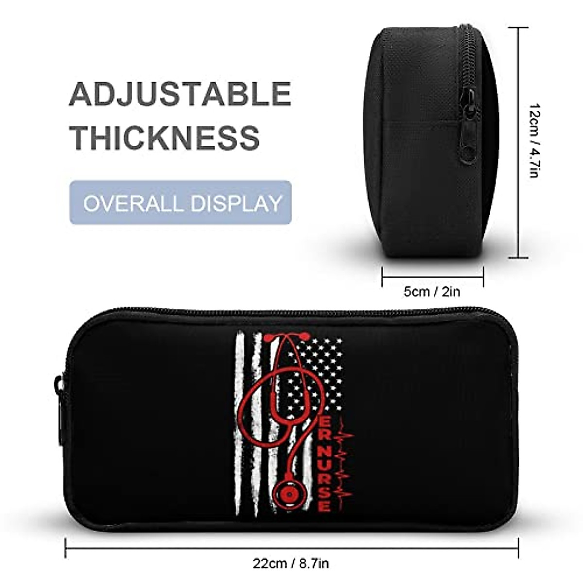 American Flag Nurse Pencil Case Pencil Pouch Coin Pouch Cosmetic Bag Office Stationery Organizer