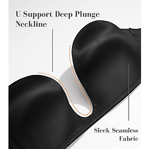 HACI Comfort Strapless Bra Push Up Demi Bras Seamless Underwire(Black,34A)