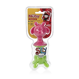 Nuby Silly Giraffe Interactive Suction Toys with Built-in Rattle, Pink/Green, 2 Count