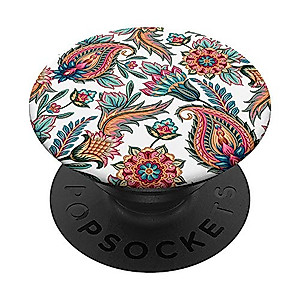 White Background Red Blue Leaves Flower Paisley PopSockets PopGrip: Swappable Grip for Phones & Tablets