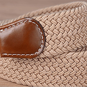 BESTOYARD Unisex Braided Belt Stretch with PU Leather Loop and End Tip (Army Green)