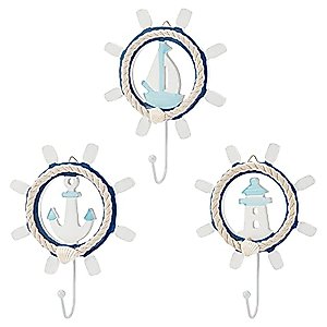 SUPERFINDINGS 3Pcs Mediterranean Style Iron Wall Hooks 3 Styles 8.3x5.9In Nautical Coat Hat Clothes Towel Wall Hooks Hanger Art Beach Coastal Decoration for Home Room Kitchen