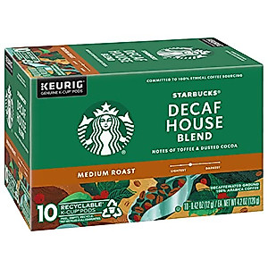 Starbucks Decaf House Blend Coffee K-Cup Pods, Medium Roast Decaffeinated Ground Coffee K-Cups for Keurig Brewing System, 10 CT K-Cups/Box (Pack of 3 Boxes)