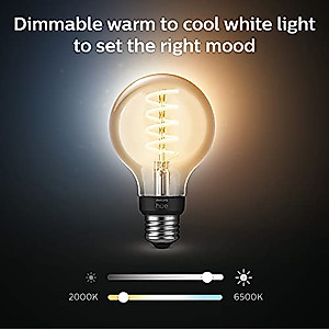 Philips Hue White Ambiance Dimmable Smart Filament G25, Warm-White to Cool-White LED Vintage Edison Globe Bulb, Bluetooth & Hub Compatible (Hue Hub Optional), Voice Activated with Alexa