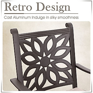 MFSTUDIO Cast Aluminum Retro Design Outdoor Dining Chair Set of 2 with Extra Wide Seat and Cushion, Brown