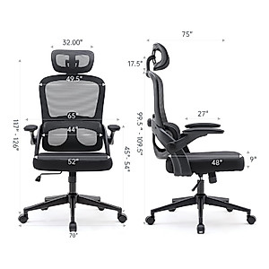 SIHOO M102C Ergonomic Mesh Office Chair, High Back Desk Chair with 3D Armrests, Up&Down Lumbar Support, Swivel Computer Task Chair with Adjustable 2D Headrest, Tilt Function Black