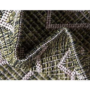 Unique Loom Outdoor Trellis Collection Area Rug - Tribal Trellis (2' x 8' Runner, Green/ Natural)