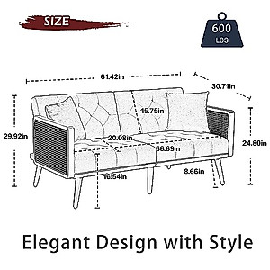 Velvet 2 in 1 Futon Sofa Bed,61" Adjustable Couch Sleeper,Modern Upholstered Loveseat with 2 Pillows,Convertible Folding Fabric Small Love Seat for Living Room Apartment Small Space (Red)