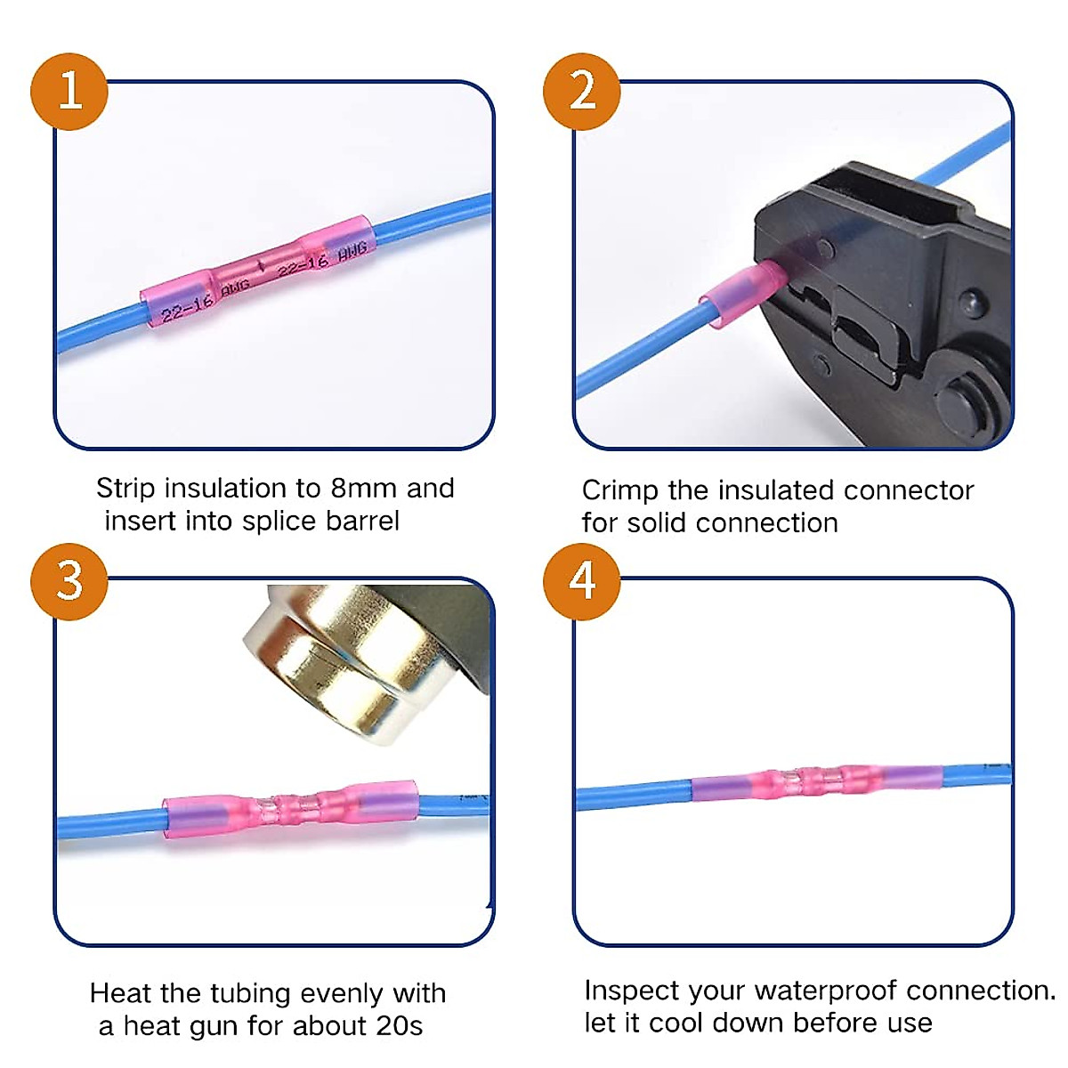 Heat Shrink Butt Wire Connectors, 200 Pcs Red 22-16 AWG Insulated Waterproof Electrical Wire Connectors Automotive Marine Wire Crimp Terminals Butt Splices for Boat, Car