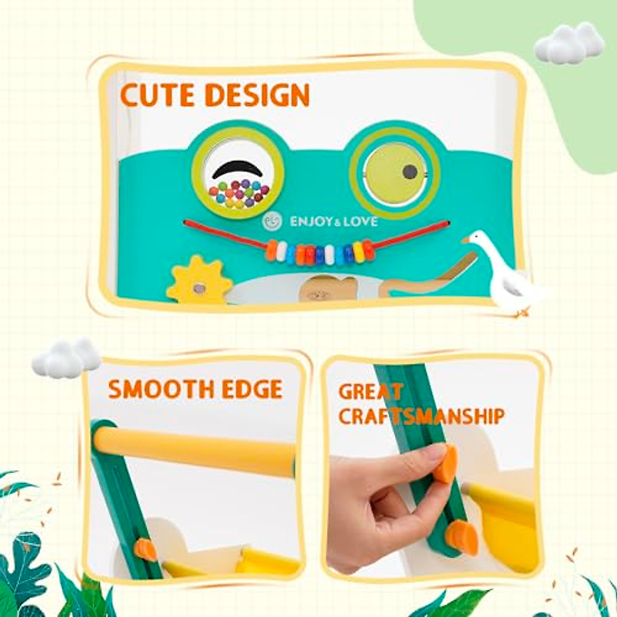 Wooden Baby Push Walker Wooden Push Toy Sit-to-Stand Learning Walkers for Baby Toddlers Baby Walker Activity Center Toys Fishing Game for 1+ Year Girls Boys Multi-Activity Learning Walker