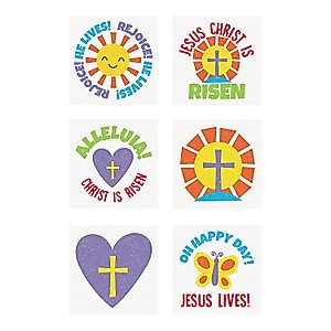Fun Express - He Lives Glitter Tattoo Asst for Easter - Apparel Accessories - Temporary Tattoos - Glitter Tattoos - Easter - 72 Pieces