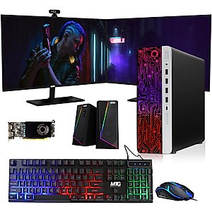 HP G3 Gaming Desktop PC, Intel Core i5 6th Gen, AMD RX 550 Graphics, 32GB RAM, 512GB SSD + 1TB HDD, MTG 24 Inch Dual Monitor, RGB Keyboard Mouse, Speaker, Webcam, Win 10 Pro (Renewed)