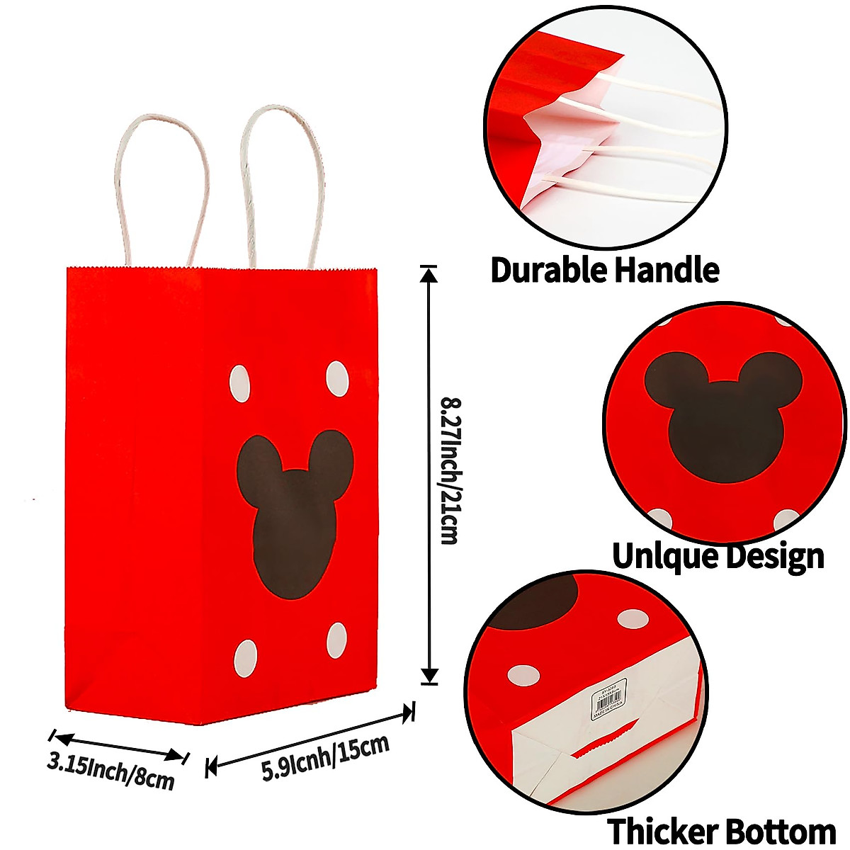 JAROVOKUWO 24 Pcs Cartoon Mouse Party Favor Treat Bags Gift Bags,Cake Snack Goody Cardboard Bags for Kids Mouse Theme Baby Shower Birthday Party Decorations Supplies