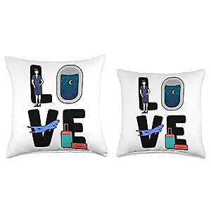 Cute Flight Attendant Love Flight Attendant Cabin Crew Stewardess Throw Pillow, 16x16, Multicolor