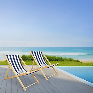 KUYYFDS Sunloungers, Beach Sling Chair Replacement Canvas Blue and White Sling Chair Replacement Deck Chair Fabric for Sunbathing Courtyard