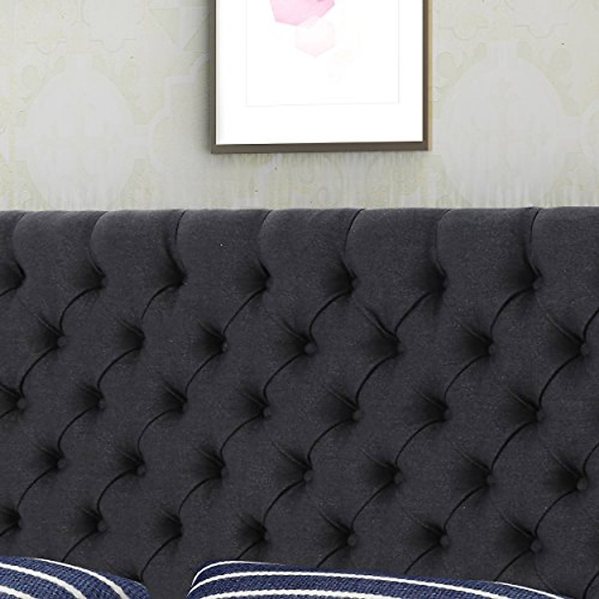 Christopher Knight Home Jezebel Fabric Headboard, Queen / Full, Dark Charcoal / Black Steel