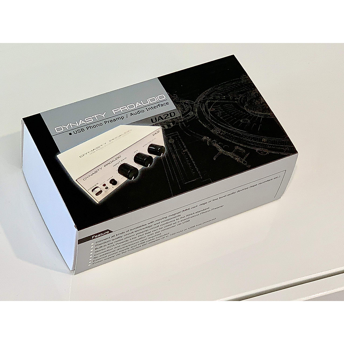 DYNASTY PROAUDIO UA2D USB Phono Preamp for Turntable, Preamp with RIAA Equalized Low Noise Moving Magnet A/D Converter (Power Adaptor & USB Cable Included)