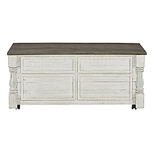 Signature Design by Ashley Havalance Farmhouse Lift Top Coffee Table with 4 Storage Drawers and Small Storage Tray, Whitewash