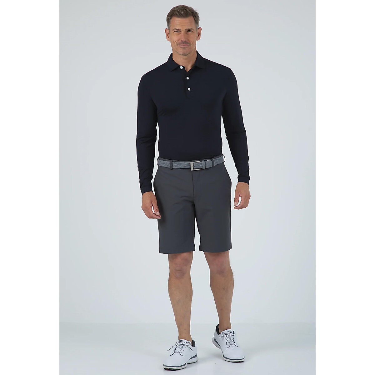 IBKUL Men's Athleisure Wear Sun Protective UPF 50+ Icefil Cooling Tech Long Sleeve Polo 95199 Charcoal Solid L