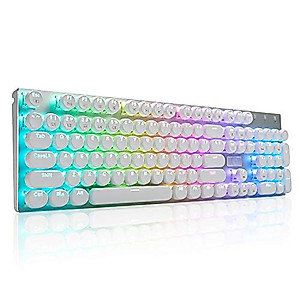 HUO JI E-Yooso Z-88 Typewriter Style Mechanical Gaming Keyboard USB Wired, Programmable RGB Backlit, Blue Switches - Clicky, Software Supported, Retro 104 Keys for Mac, PC, White