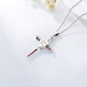 MISTBEE Urn Necklace Baseball Cross Sports Pendant Sterling Silver Baseball Bat Cross Necklace