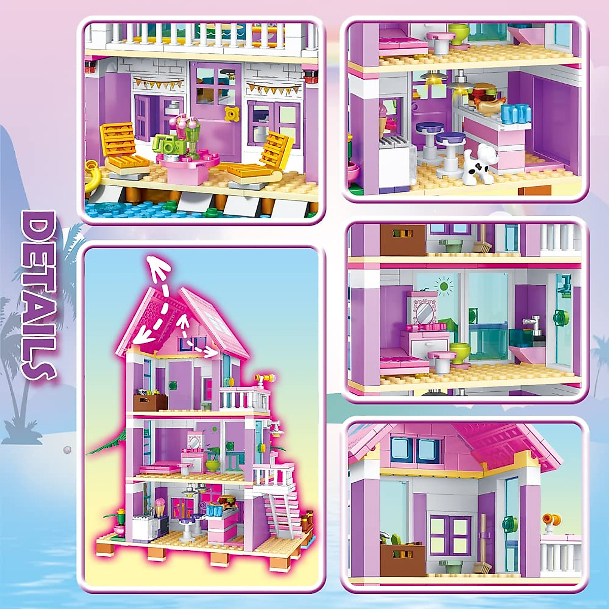 PUSITI Girls Building Blocks House Toys 573 Pieces Seaside Villa Friends Cottage Building Set Beach Villa Educational toys Girls Holiday Cottage Construction Bricks Toys