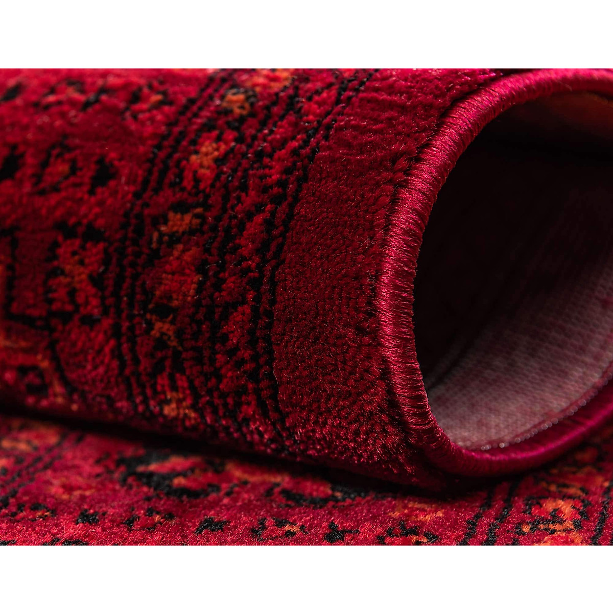 Unique Loom Tekke Collection Over-Dyed Saturated Traditional Torkaman Area Rug, 7 ft 0 in x 10 ft 0 in, Red/Black