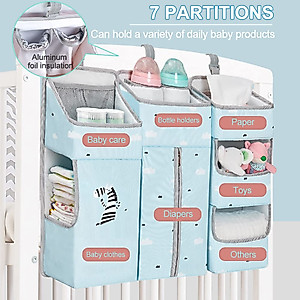 NGORAY Hanging Baby Diaper Caddy Organizers for Crib - 3-in-1 Diaper Stacker for Changing Table Nursery Organization Storage Holder for Baby Essentials Attachment Portable Combining Clothing (Blue)