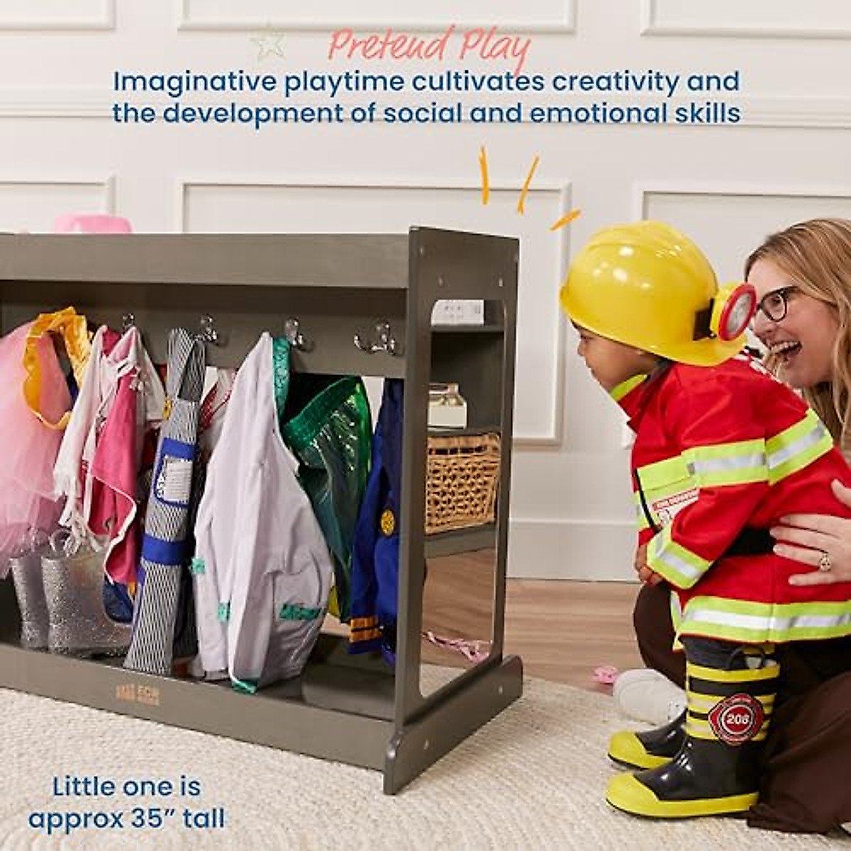 ECR4Kids Streamline Toddler Dress-Up Island, Costume Organizer, Grey Wash