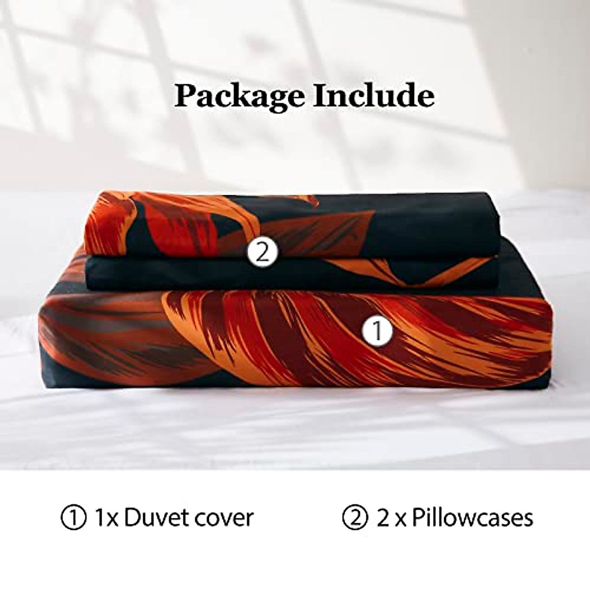 WRENSONGE Floral Duvet Cover Queen, 3 Pcs Black Red Flowers and Leaves Printed Comforter Cover with Zipper Corner Ties, Microfiber Duvet Cover Bedding Set for All Season, Soft, Breathable, Durable
