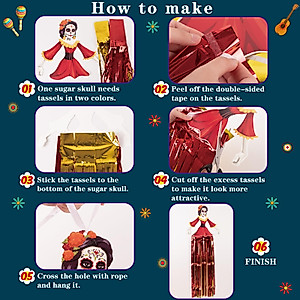 6Pcs Day of The Dead Decorations Sugar Skull Hanging Decor - Dia De Los Muertos Papel Picado Banner Mexican for Halloween Party Home Outdoor Decoration