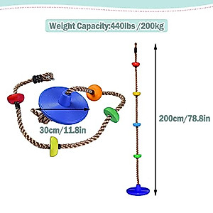 IFOYO Climbing Rope Swing for Trees, Heavy Duty Plastic Disc Swing Seat for Kids and Adults Outdoor Tree Backyard Playground Swing, Blue