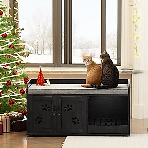 Recaceik Cat Litter Box Enclosure with Mat, Hidden Cat Washroom Furniture with Litter Catcher Box, Wooden Cat House with Door Indoor Cat Cabinet Fit Most Litter Box